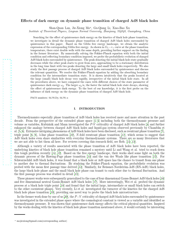 Effects of Dark Energy On Dynamic Phase Transition | PDF