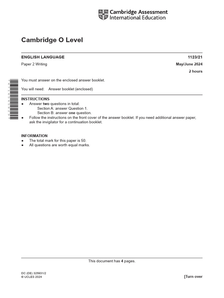 Cambridge O Level: English Language 1123/21 | PDF
