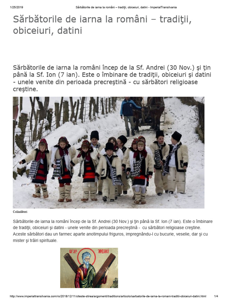 Sărbătorile de Iarna La Români - Tradiţii, Obiceiuri, Datini - ImperialTransilvania | PDF