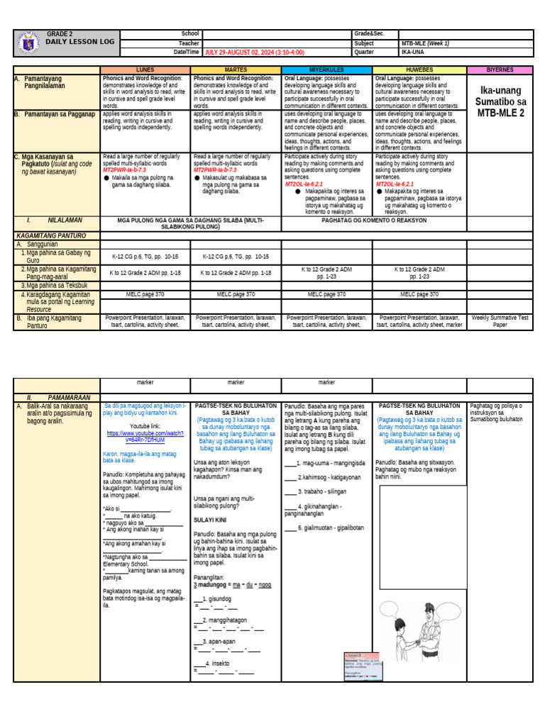 Q1 DLL MTB2 Week-1 | PDF