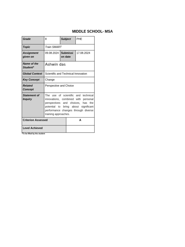 Ashwin Das: Middle School-Msa | PDF