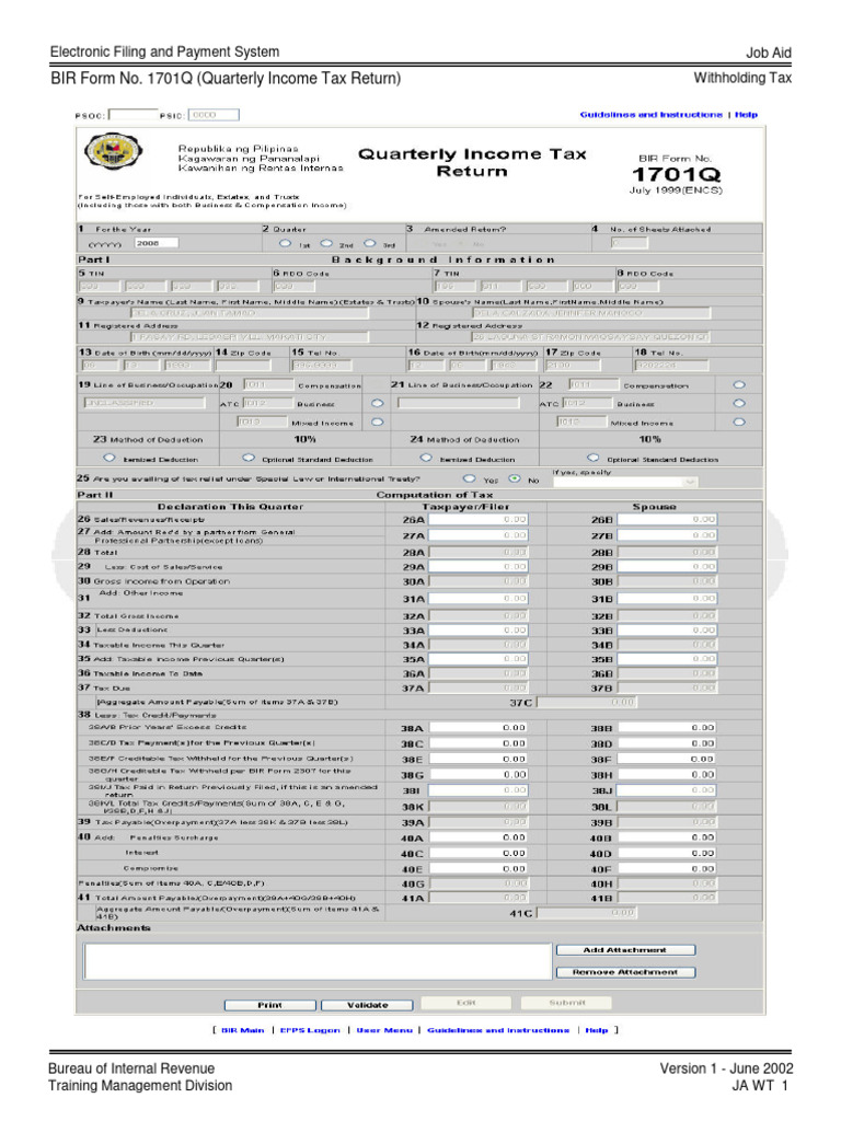 Job Aid For Form 1701Q (Online) | PDF | Tax Deduction | Taxes