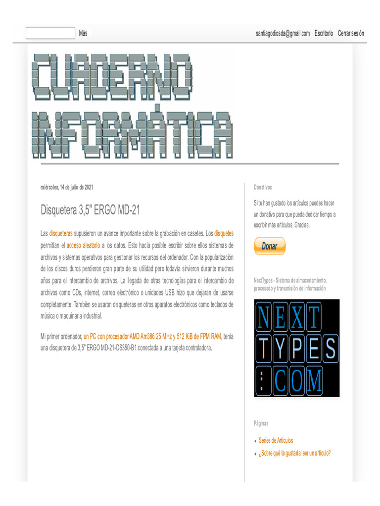 Cuaderno Informática_ Disquetera 3,5_ ERGO MD-21 | PDF