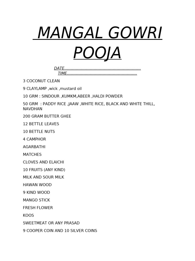 Gowri Mangal Shanti Pooja | PDF