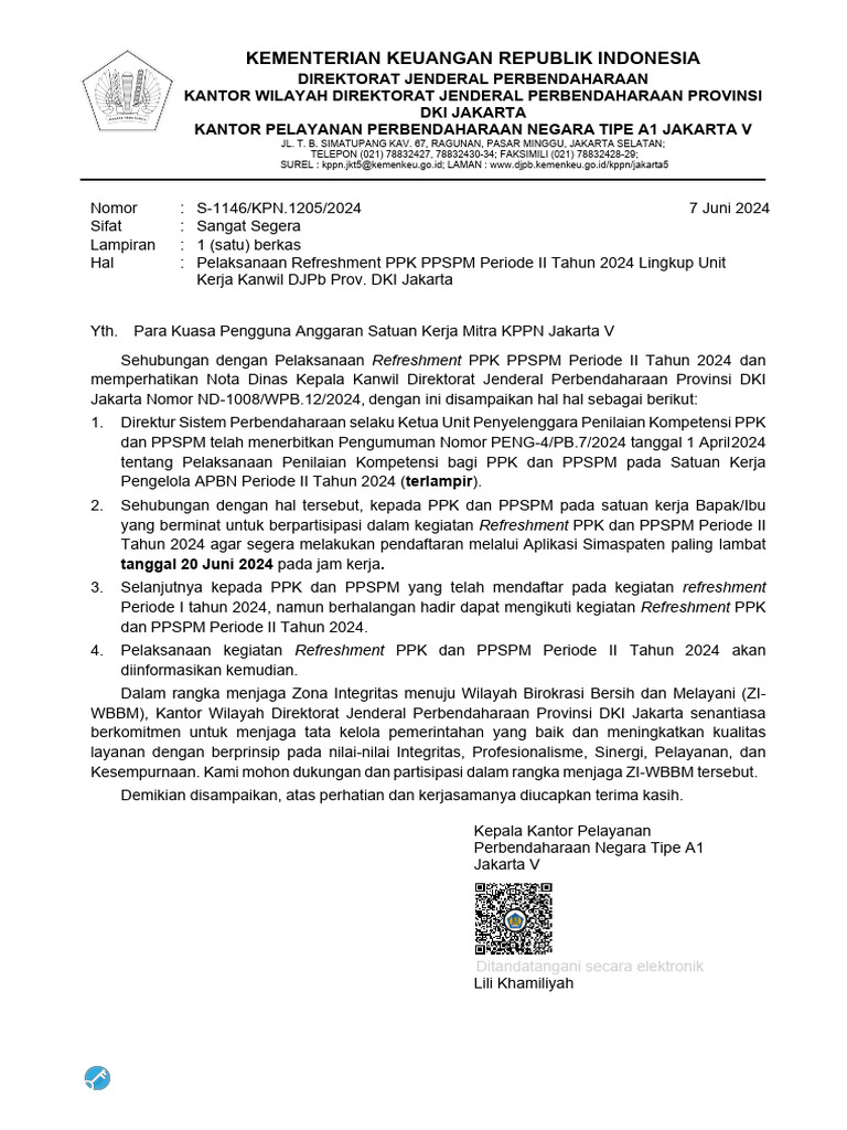 Pelaksanaan Refreshment PPK PPSPM Periode II Tahun 2024 Lingkup Kanwil ...