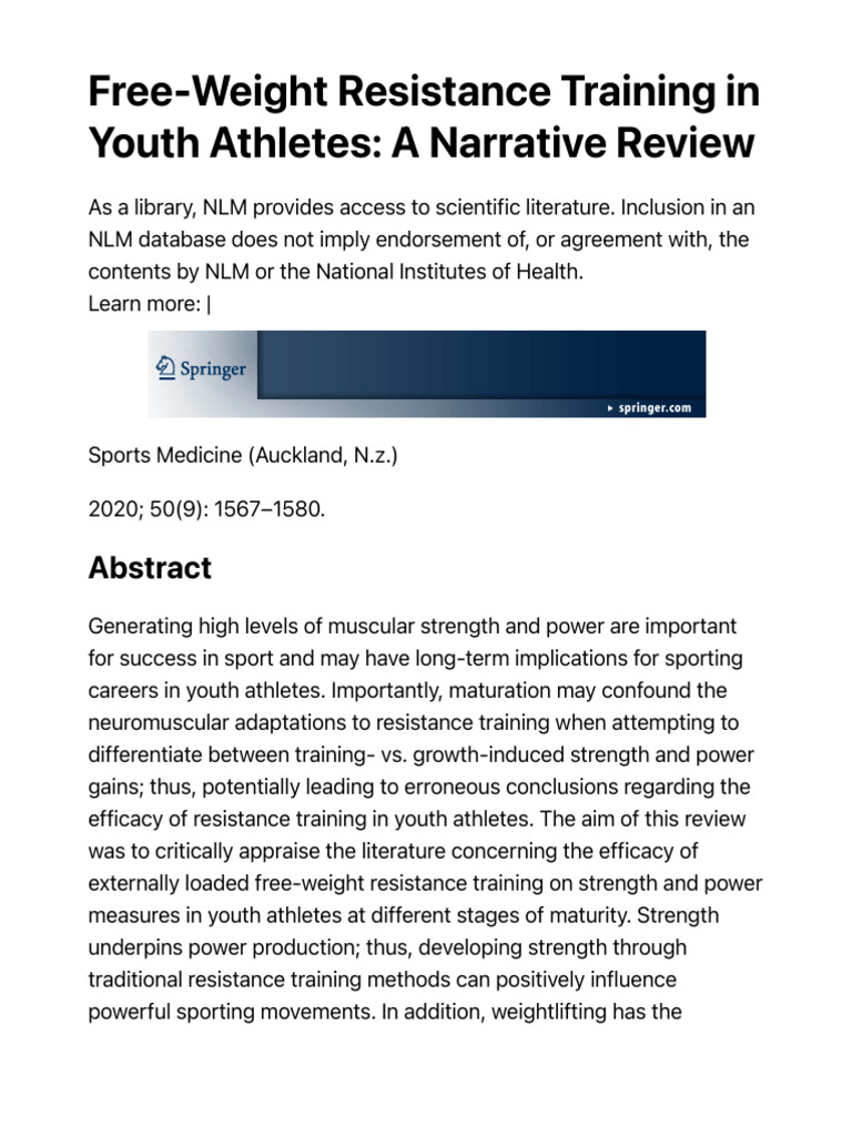 Free-Weight Resistance Training in Youth Athletes - A Narrative Review ...