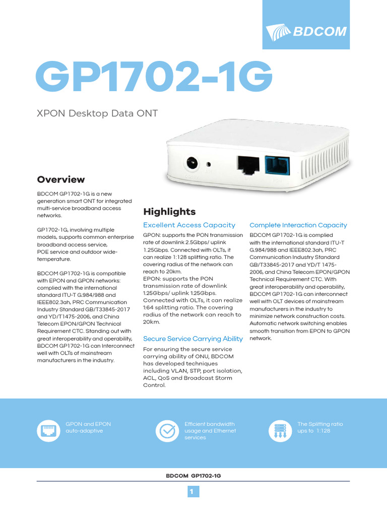 XPON Desktop Data ONT: Excellent Access Capacity | PDF