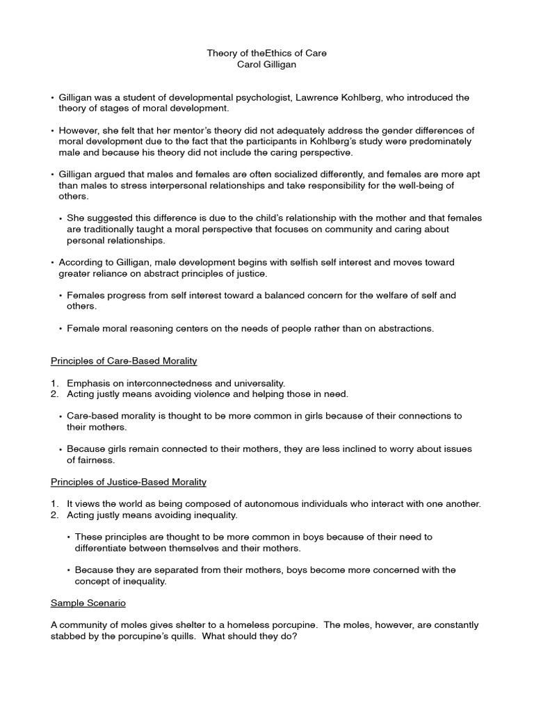 Carol Gilligan Ethics of Care | PDF | Behavioural Sciences ...