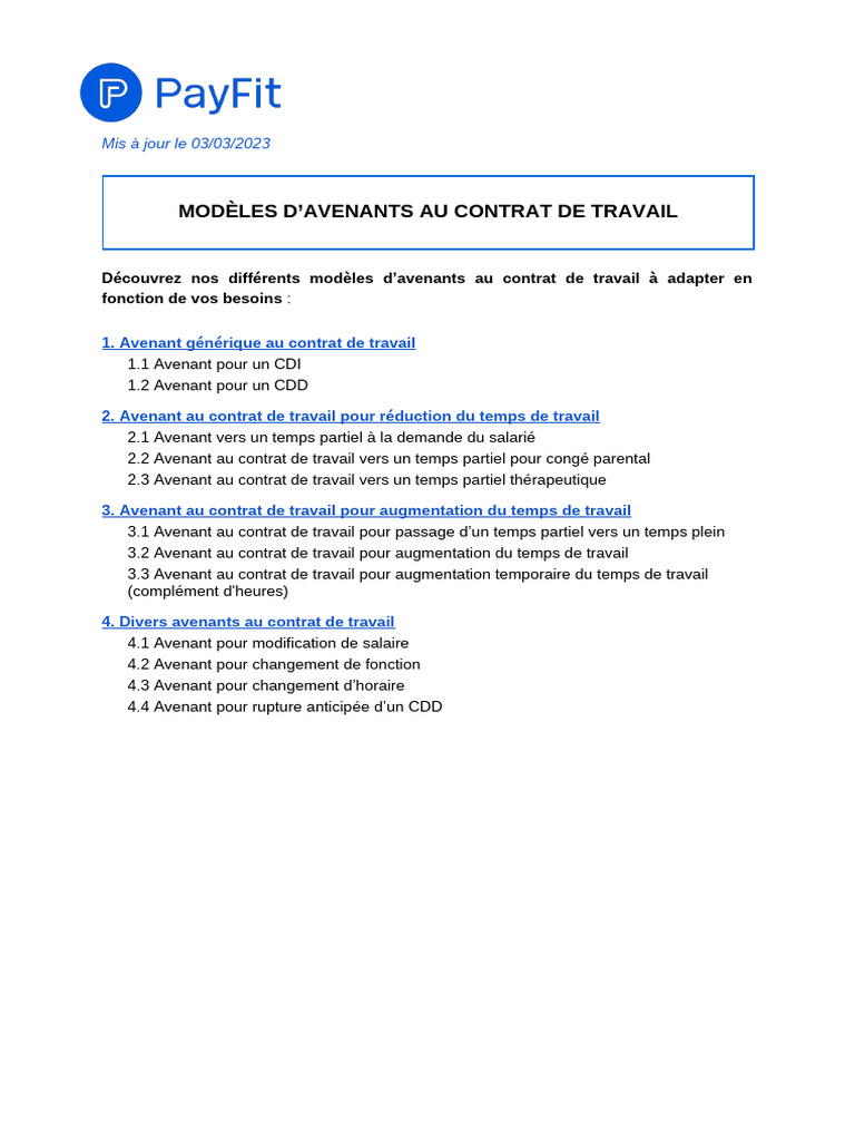 Modele Avenant Contrat Travail | PDF