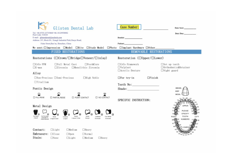 Glisten Dental Lab RX | PDF