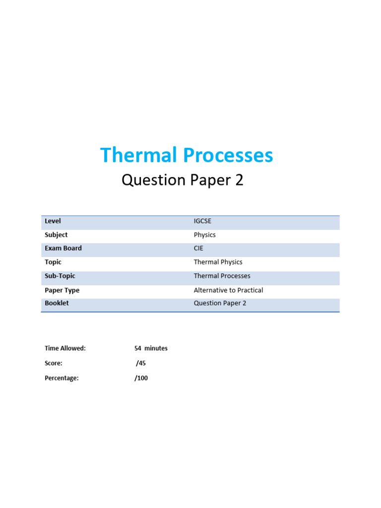 23.2 Thermal Processes CIE IGCSE Physics Practical QP | PDF