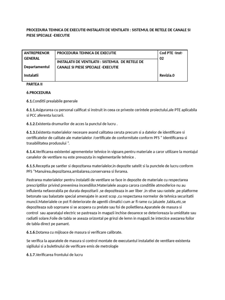 PROCEDURA TEHNICA DE EXECUTIE | PDF