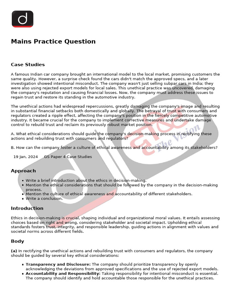 Mains Practice Question: Case Studies | PDF