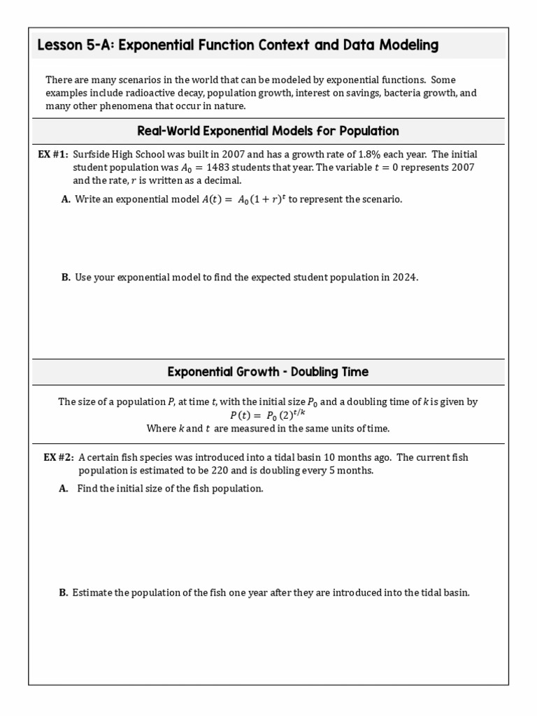 2.5 Exponential Function Modeling (1) 2 | PDF