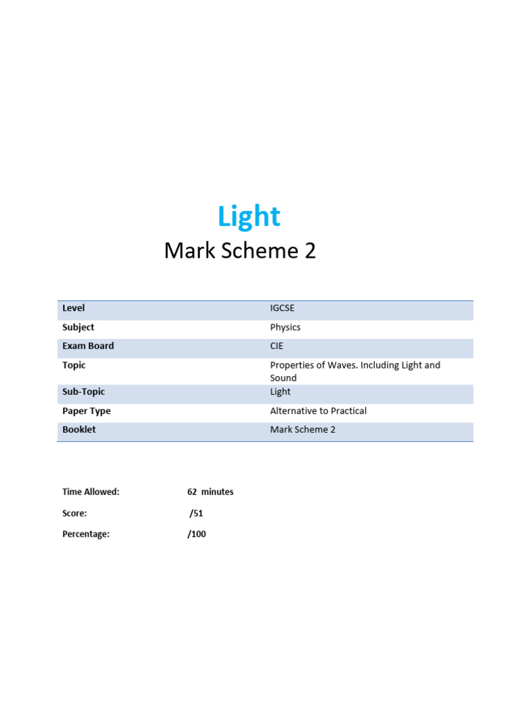 32.2 Light CIE IGCSE Physics Practical MS | PDF