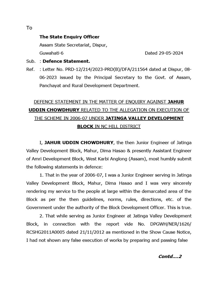 Defence Statement of J. Chowdhury | PDF