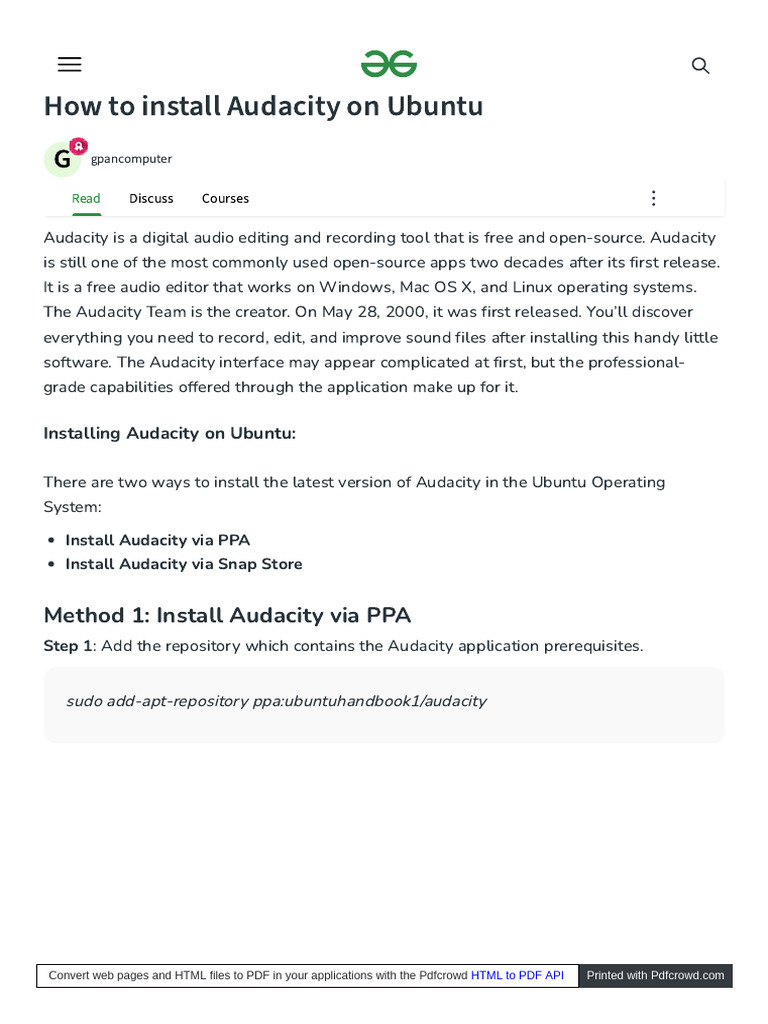 WWW Geeksforgeeks Org How To Install Audacity On Ubuntu | PDF