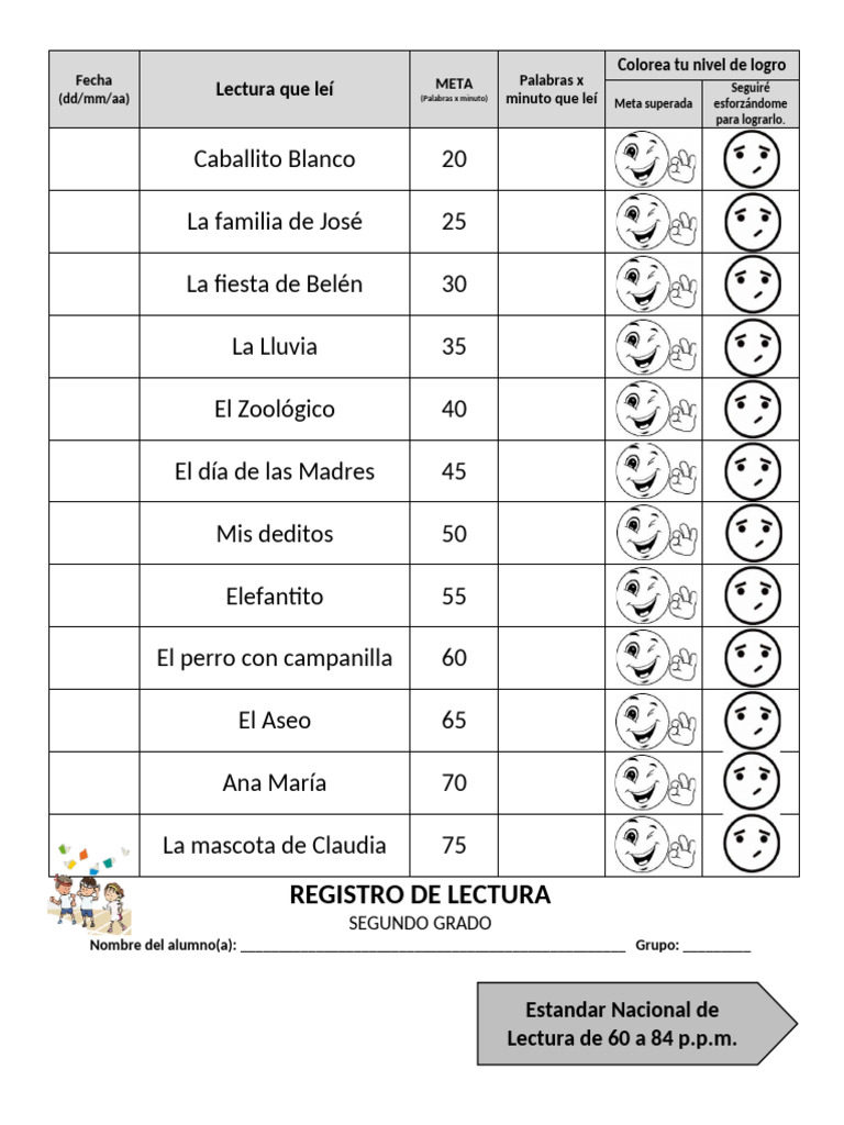 Registro de Lectura Segundo Grado | PDF