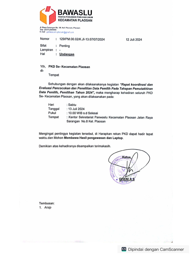 Undangan Rakor PKD TGL 13 Juli 2024 | PDF