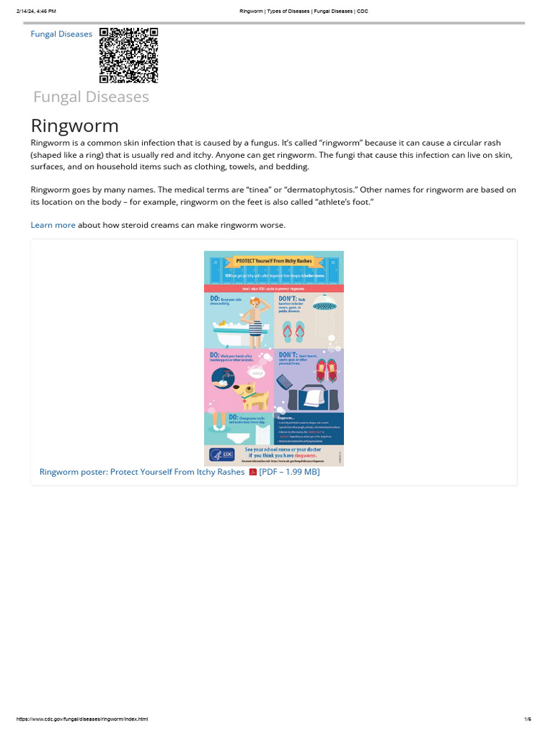 Ringworm - Types of Diseases - Fungal Diseases - CDC | PDF | Self-Improvement