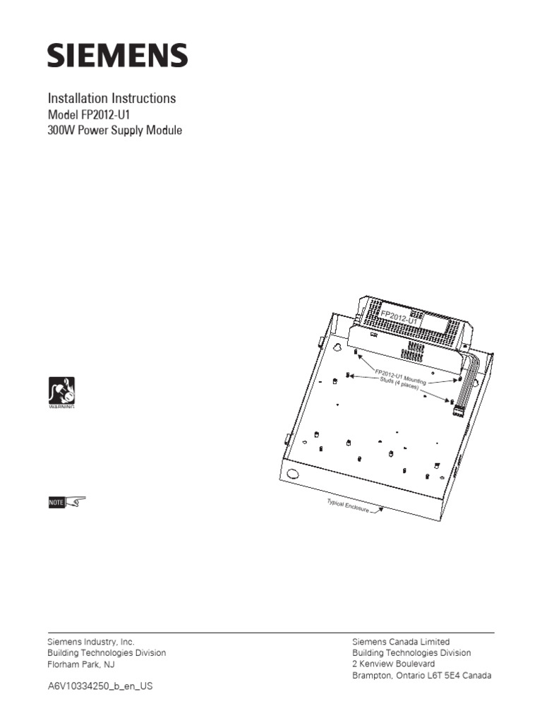 Installation Instructions: Model FP2012-U1 300W Power Supply Module | PDF