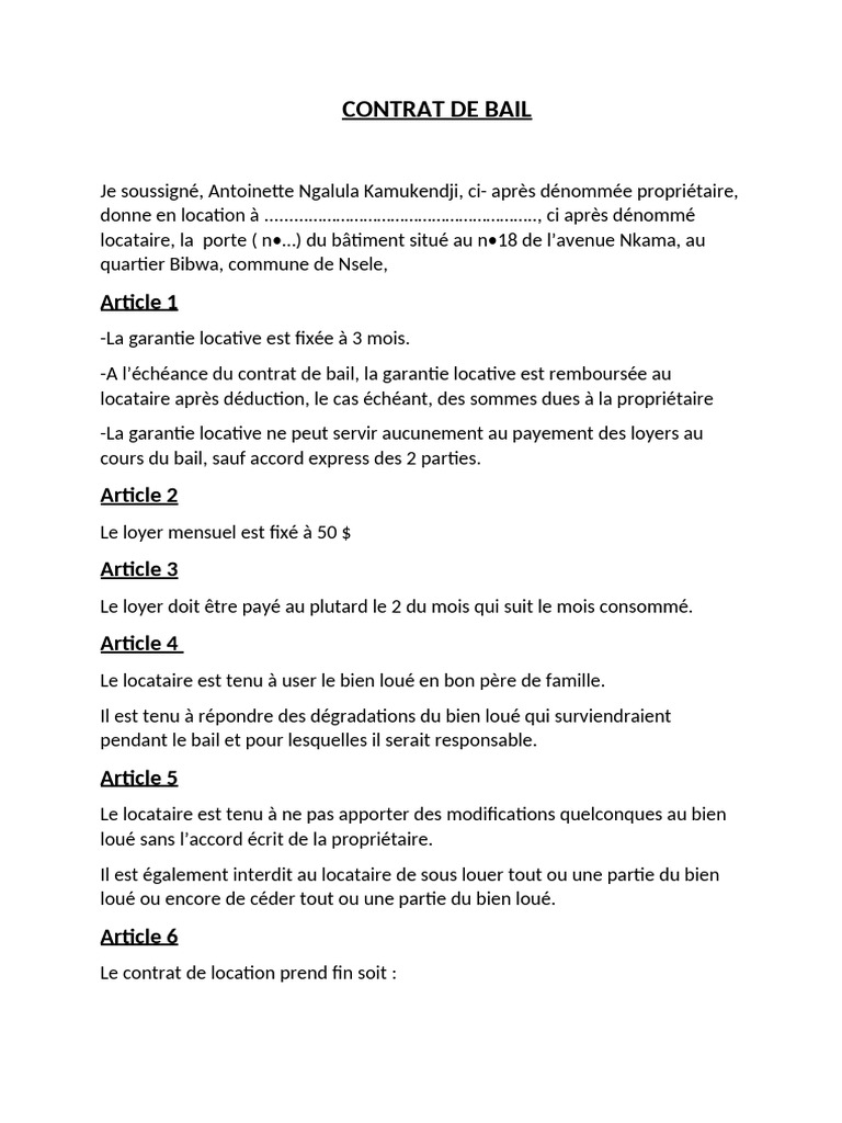 Contrat de Bail | PDF