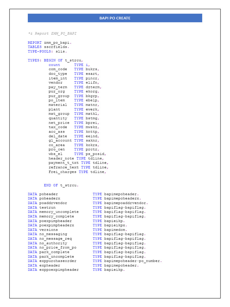 Po Create With Using Bapi | PDF
