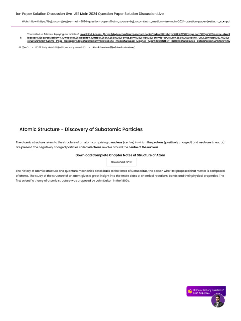 Atomic Structure - Electrons, Protons, Neutrons and Atomic Models | PDF ...
