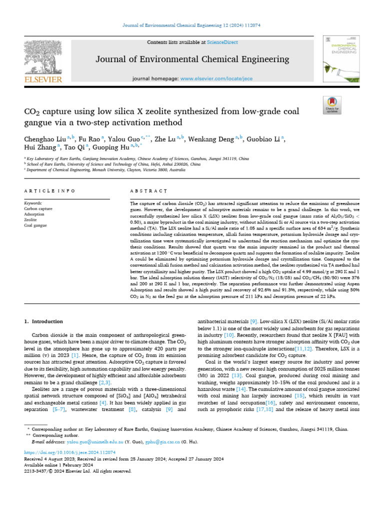 CO2 Capture Using Low Silica X Zeolite Synthesized From Low-Grade Coal Gangue Via A Two-Step ...