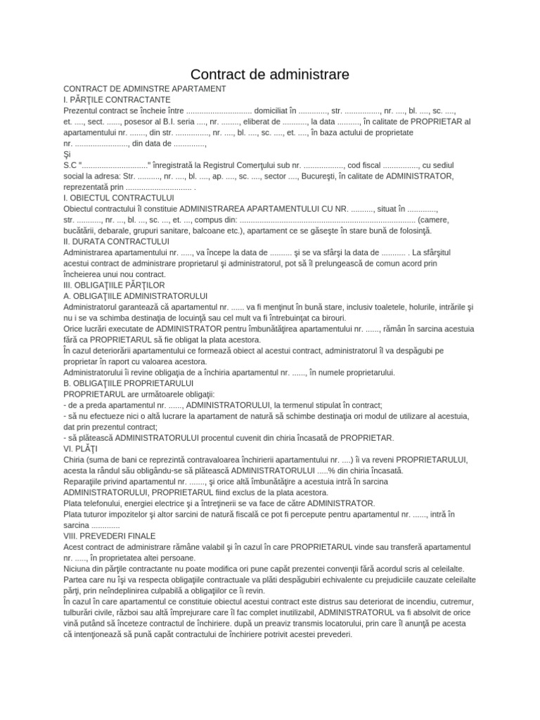 Model Contract de Administrare | PDF