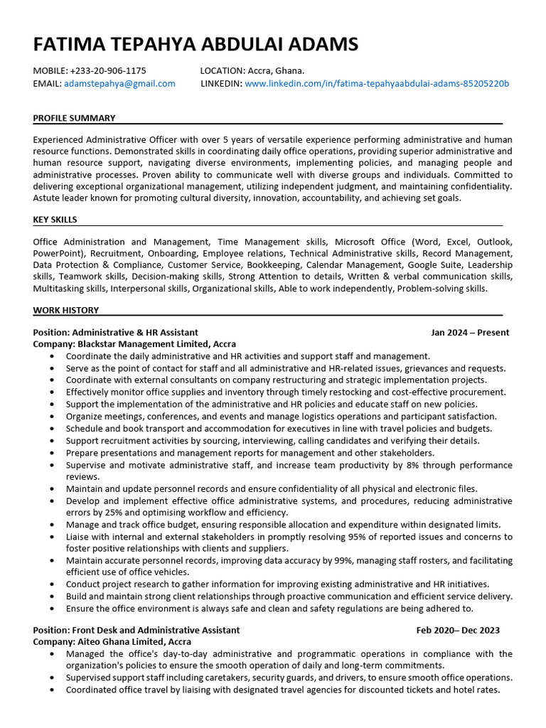 Fatima T.A. Adams - Resume | PDF | Logistics | Business
