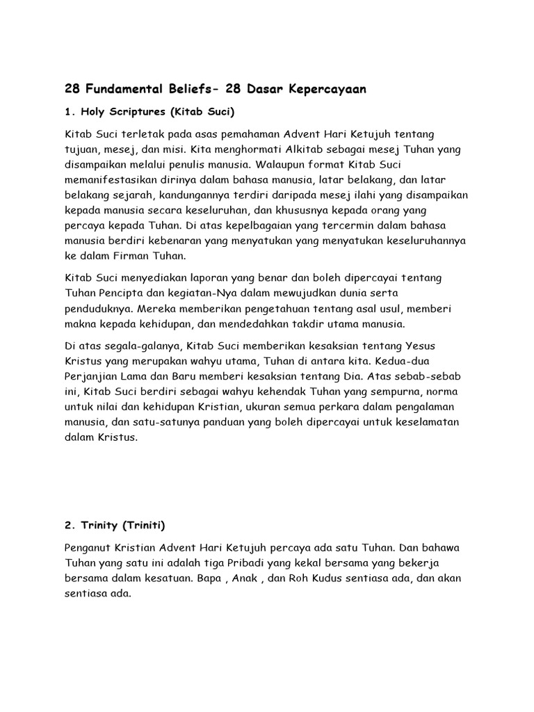 28 Dasar Kepercayaan SDA | PDF | Religion & Spirituality