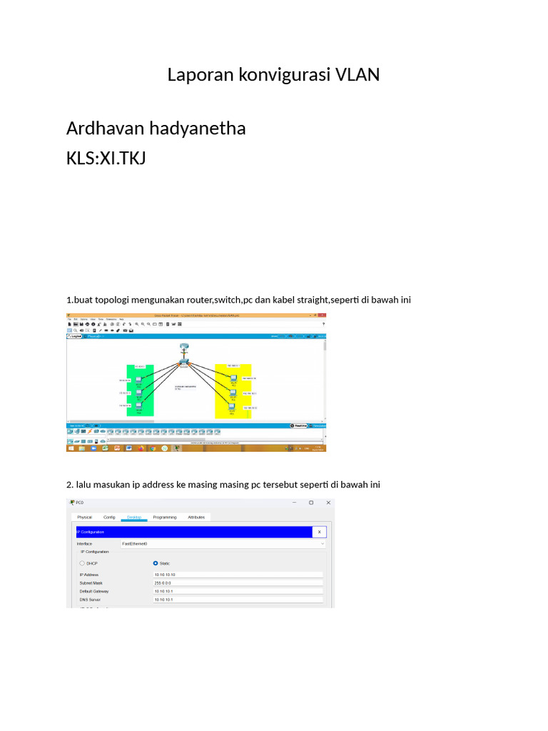 Laporan Konfigurasi Vlan Di Cisco Packet Trakcer Ardhavan Hadyanetha | PDF