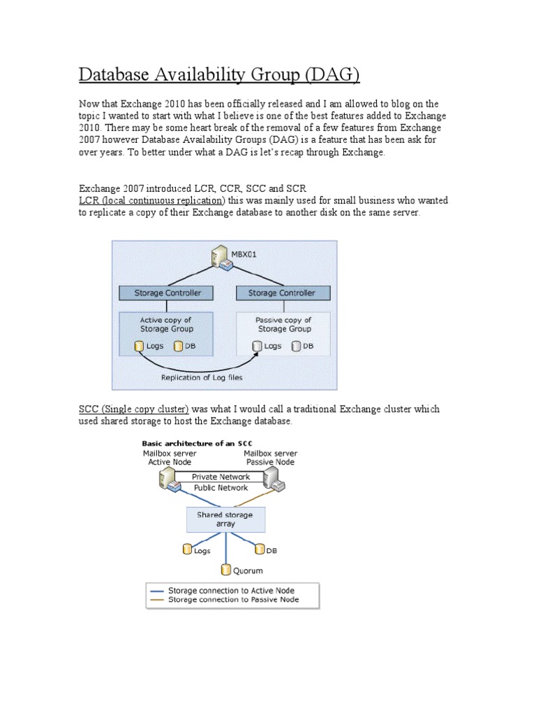 Database Availability Group (DAG) : Basic Architecture of An SCC | PDF ...