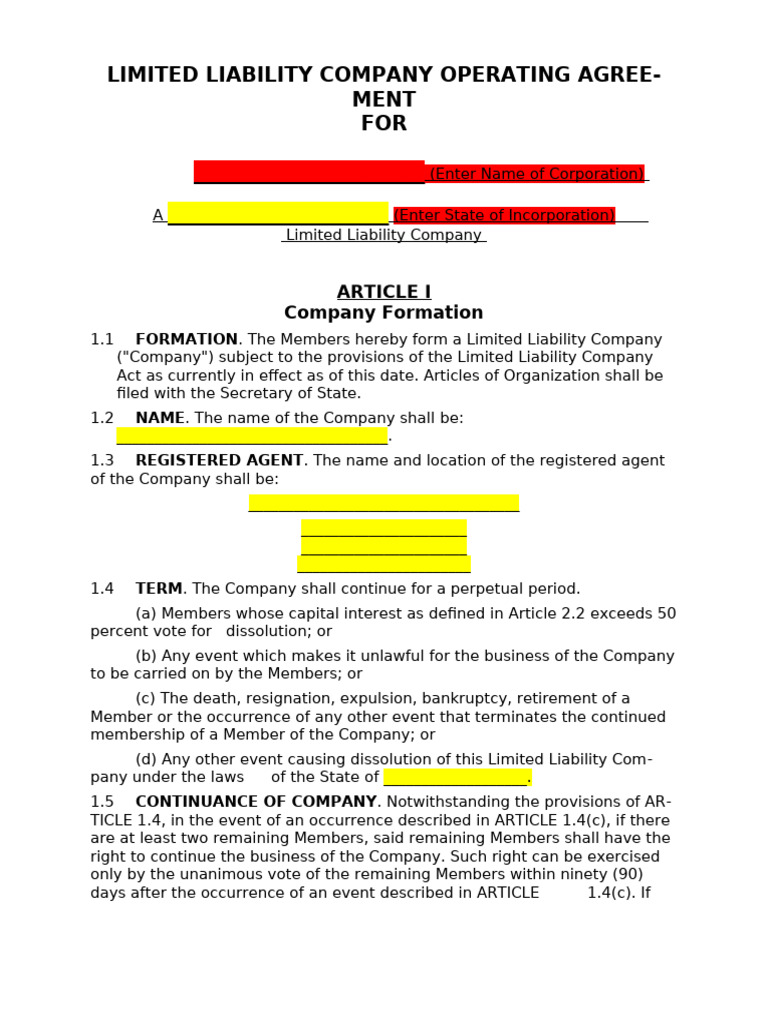 TF Standard Template - Operating Agreement LLC | PDF