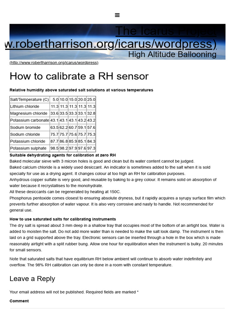 How To Calibrate A RH Sensor - The Icarus Project | PDF
