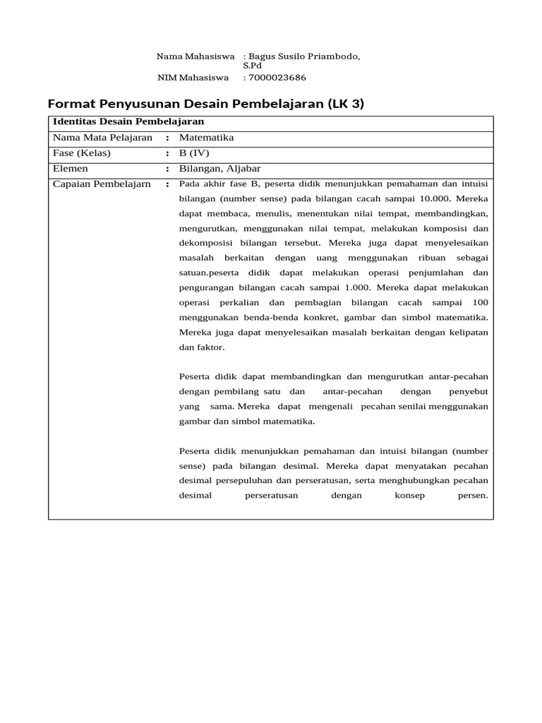 LK3-Format Penyusunan Desain Pembelajaran | PDF