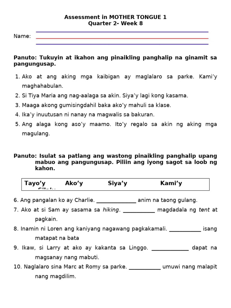 Written Assessment in MTB 1 - Week 8 | PDF | Language Arts & Discipline | Self-Improvement