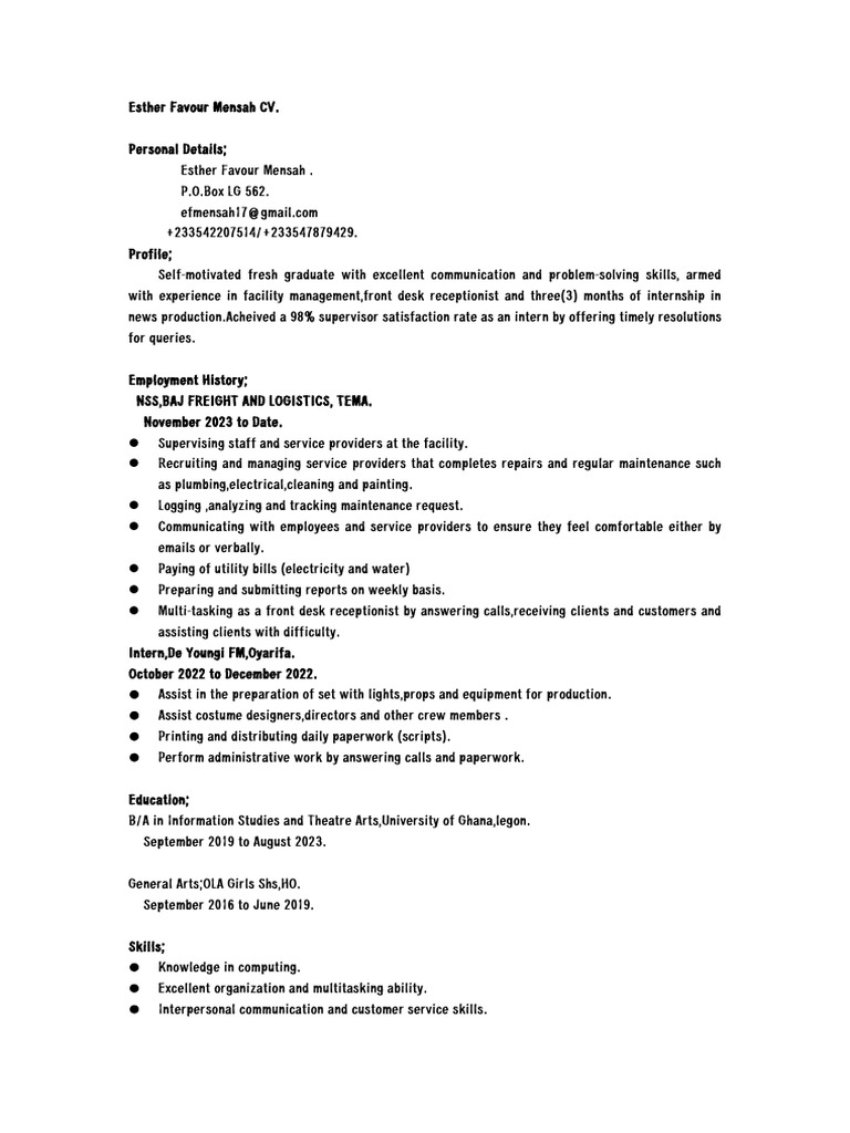 Esther Favour Mensah CV | PDF | Business