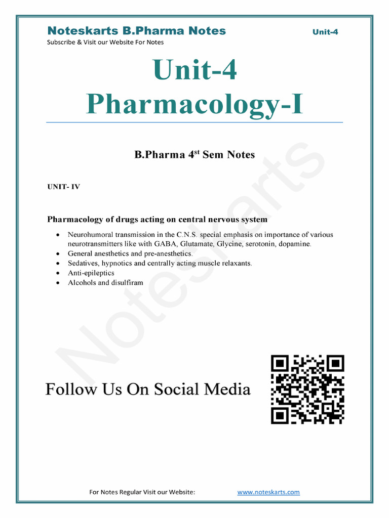 UNIT 4 B.pharma 4th Sem Pharmacology 1 by Noteskarts | PDF