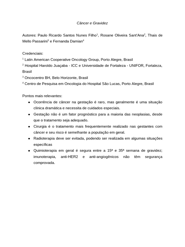 CA?Ncer e Gravidez - V1 | PDF | Breast Cancer | Oncology