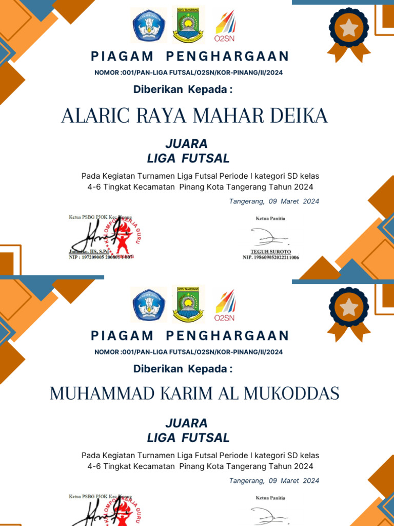 Sertifikat Juara Liga Futsal | PDF