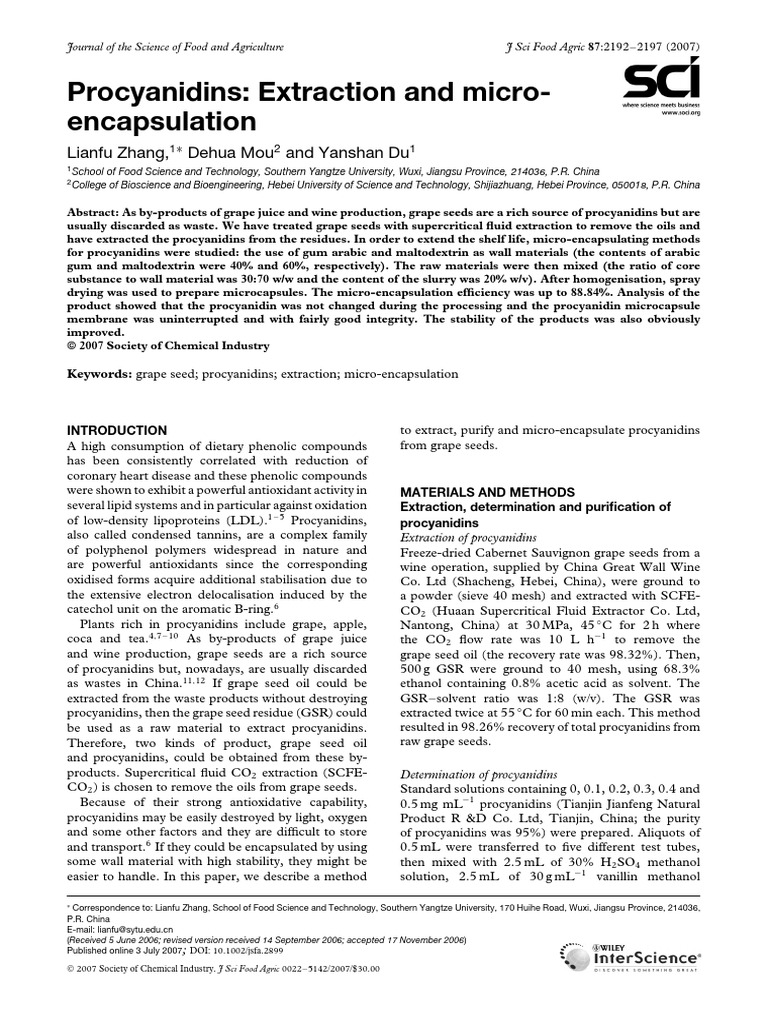 Procyanidins - Extraction and Micro ‐ Encapsulation | PDF
