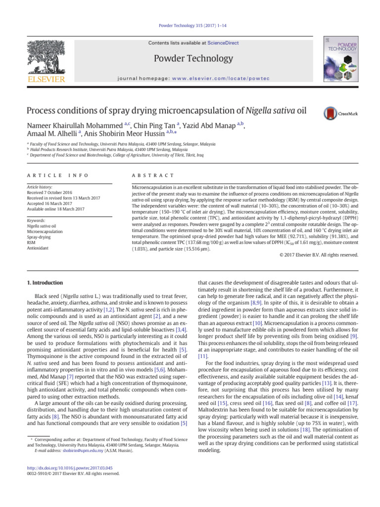 Process Andconditions of Spray Drying Microencapsulation of ...