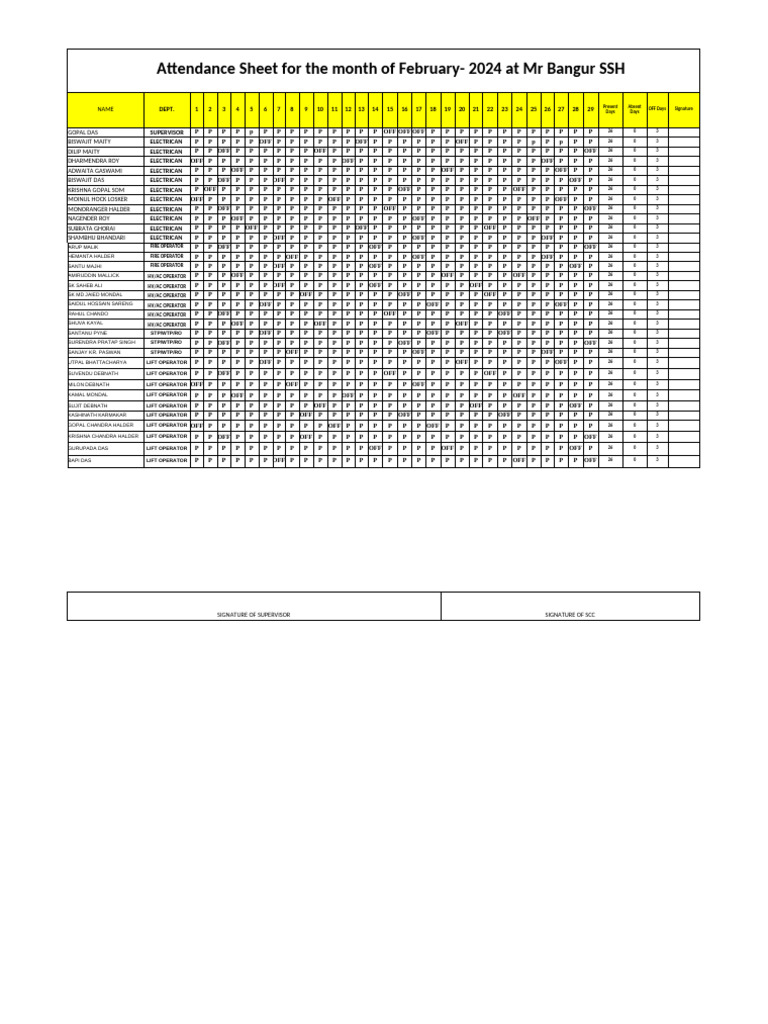 February 2024 Attendance Sheet | PDF