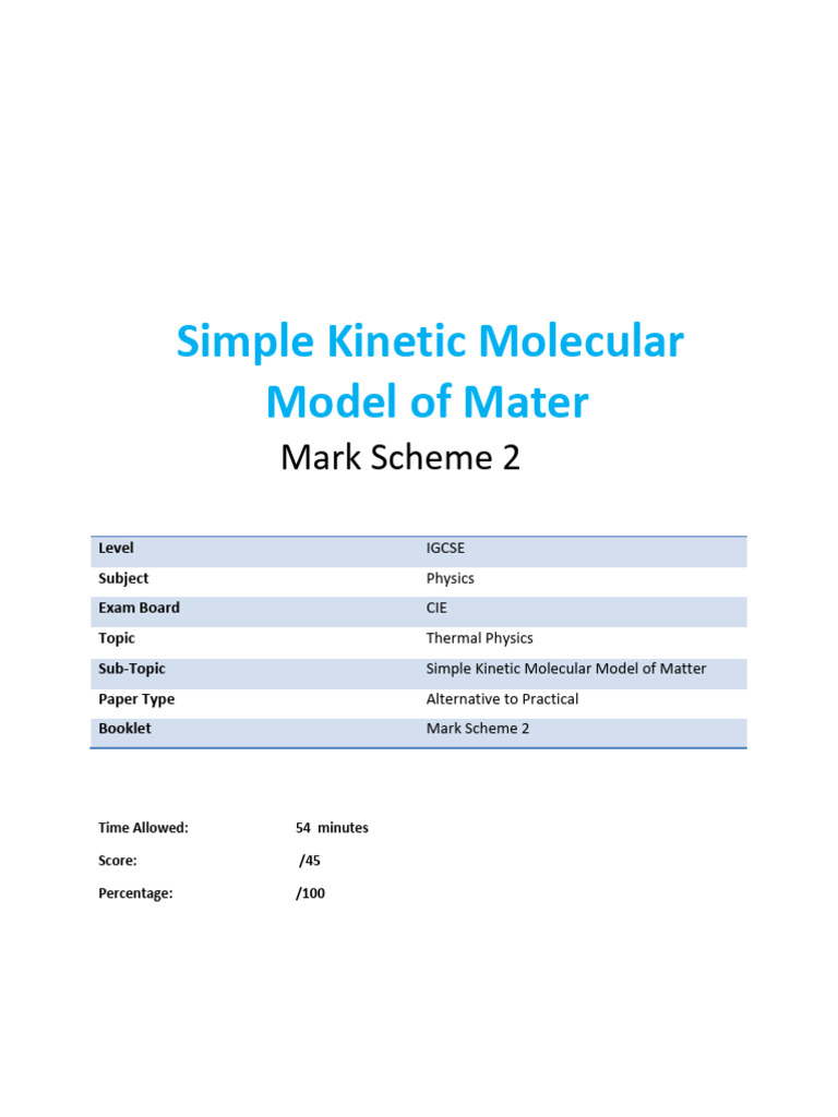 21.2 Simple Kinetic Molecular Model of Matter MS CIE IGCSE Physics ...