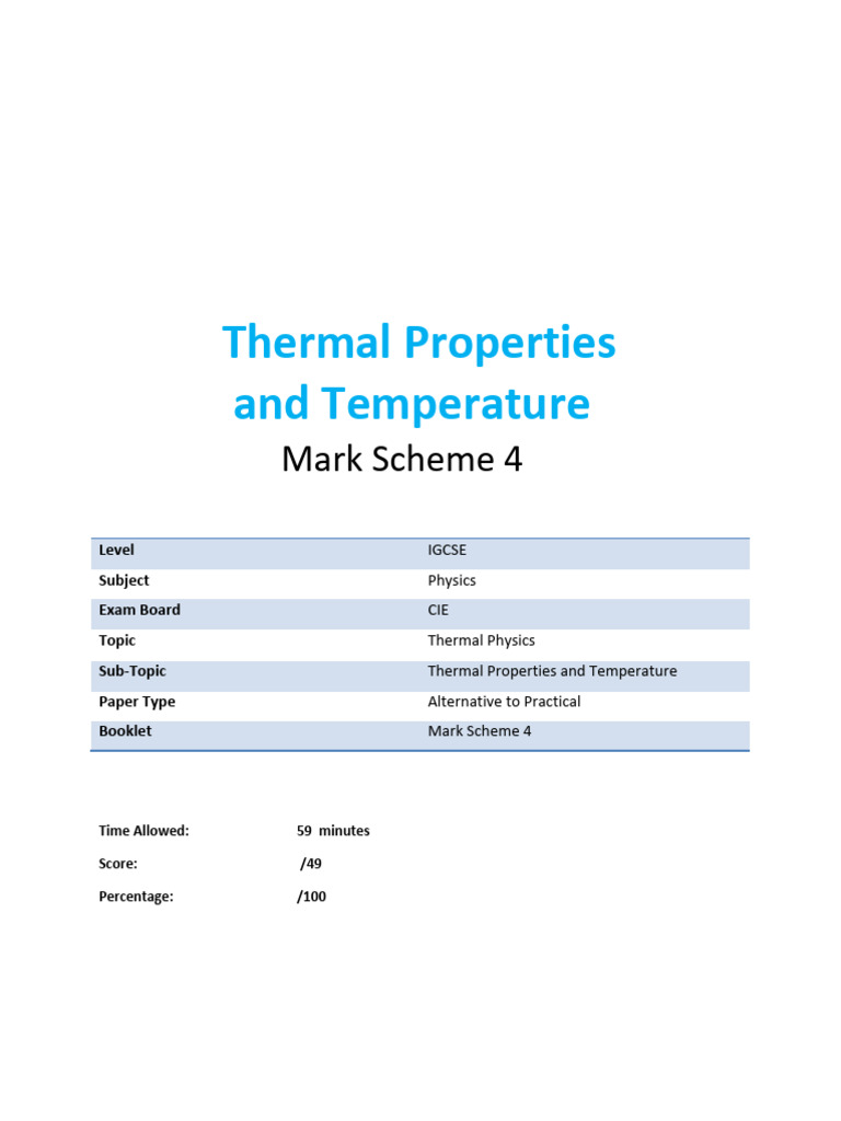 22.4 Thermal Properties and Temperature MS CIE IGCSE Physics Practical | PDF