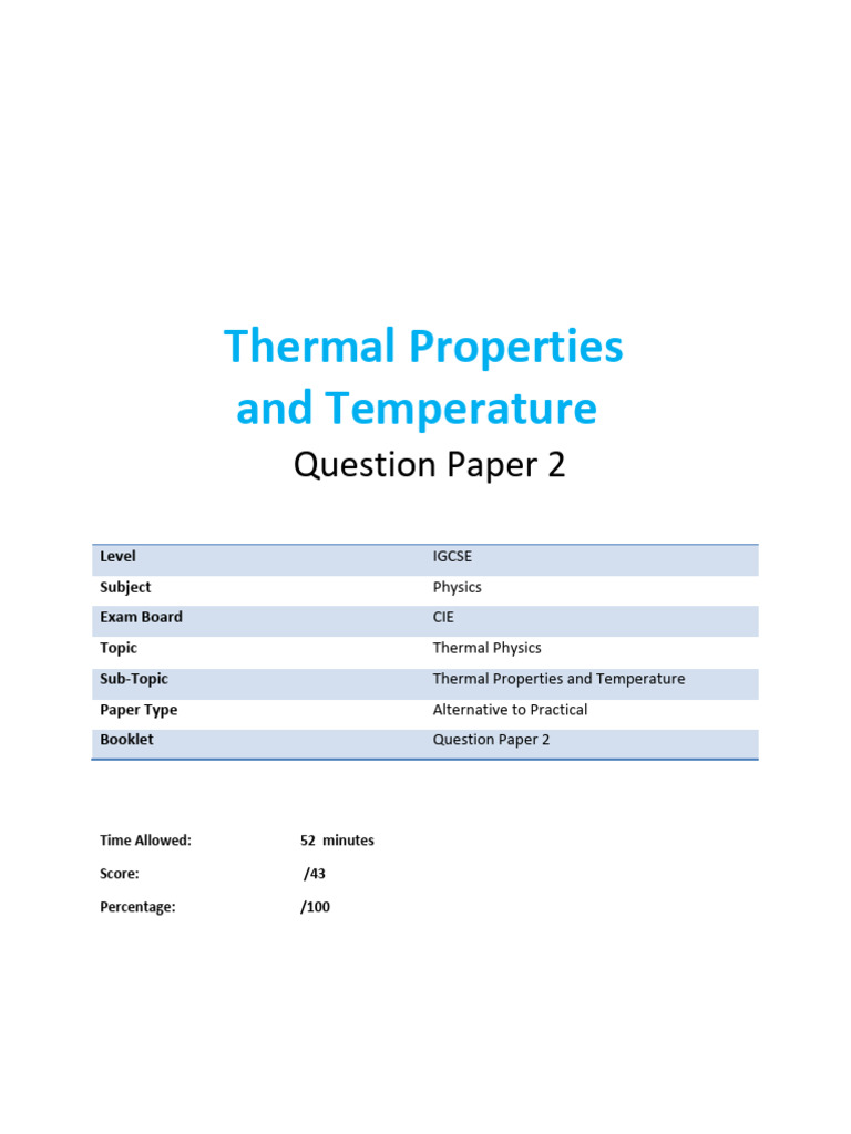 22.2 Thermal Properties and Temperature CIE IGCSE Physics Practical QP | PDF