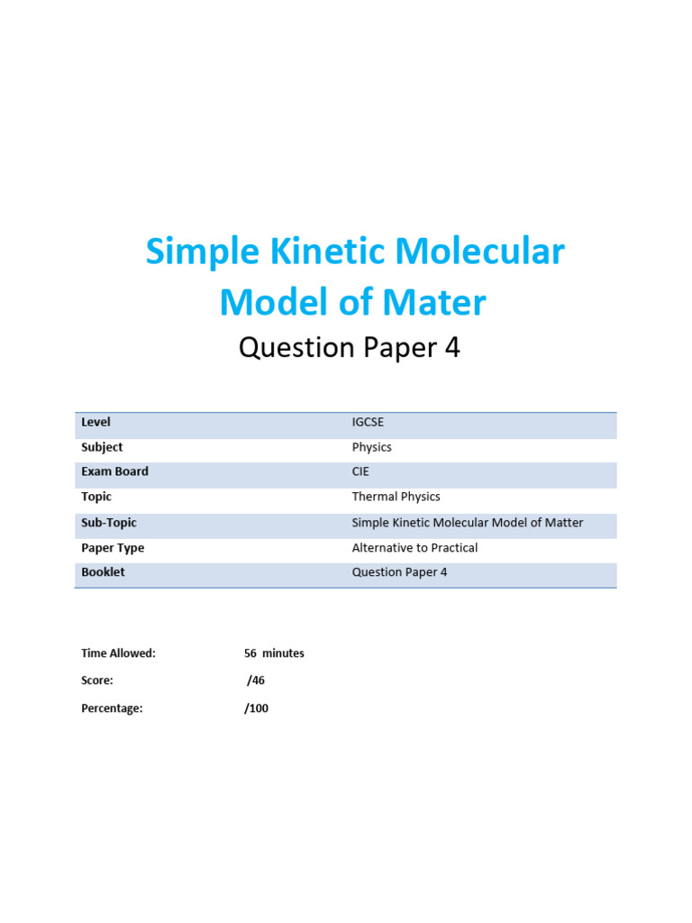 21.4 Simple Kinetic Molecular Model of Matter CIE IGCSE Physics ...