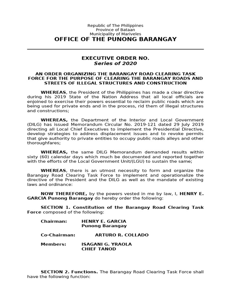 E.O For Road Clearing Task Force | PDF | Justice | Crime & Violence